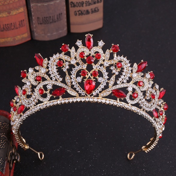Accessories | Vintage Princess Ruby Red Tiara Bridal Weddingprom Heart ...